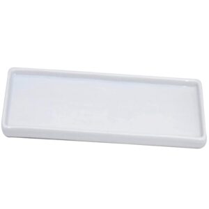 ceramic vanity tray small rectangle, bathroom candle white tray, organizer for candle, soap, jewelry, perfume, cosmetics towel holder for decoration bathroom, kitchen, counter, restroom(mid)