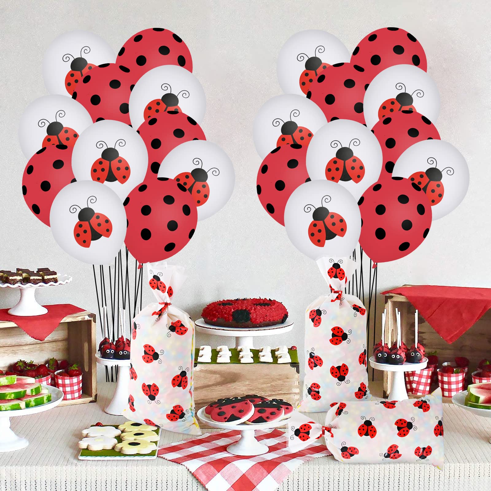 30 Pcs Ladybug Theme Balloons Red Black Polka Dot Balloons 12 Inches Ladybug Decoration Balloon for Ladybug Theme Birthday Party Supplies