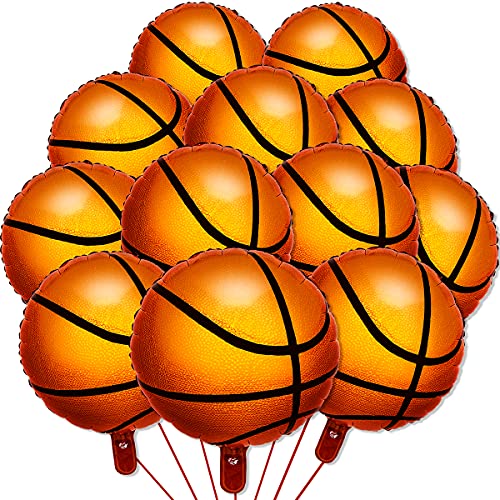 12Pcs Basketball Balloons 18inch Basketball Party Decorations Supplies Basketball Foil Balloons for World Game Sports Basketball Birthday Party Supplies Favors