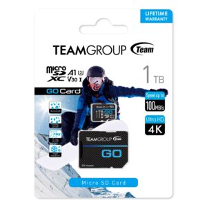 TEAMGROUP GO Card 1TB Micro SDXC UHS-I U3 V30 4K R/W up to 100/90 MB/s for GoPro Action Cameras High Speed Flash Memory Card w/Adapter for Outdoor Sports 4K Shooting GoPro Insta360 TGUSDX1TU303