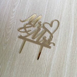 AMINJIE Mr and Mrs Cake Topper - Wedding, Engagement, Wedding Anniversary Cake Toppers Decorations, Mirror Gold Acrylic