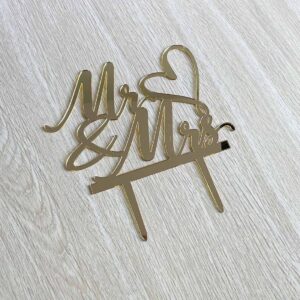 AMINJIE Mr and Mrs Cake Topper - Wedding, Engagement, Wedding Anniversary Cake Toppers Decorations, Mirror Gold Acrylic