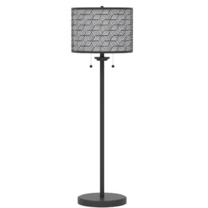 inlight 59" high double shade pull chain modern floor lamp for living room, black metal frame and white fabric shade, bulb not included, in-0857-2-bk