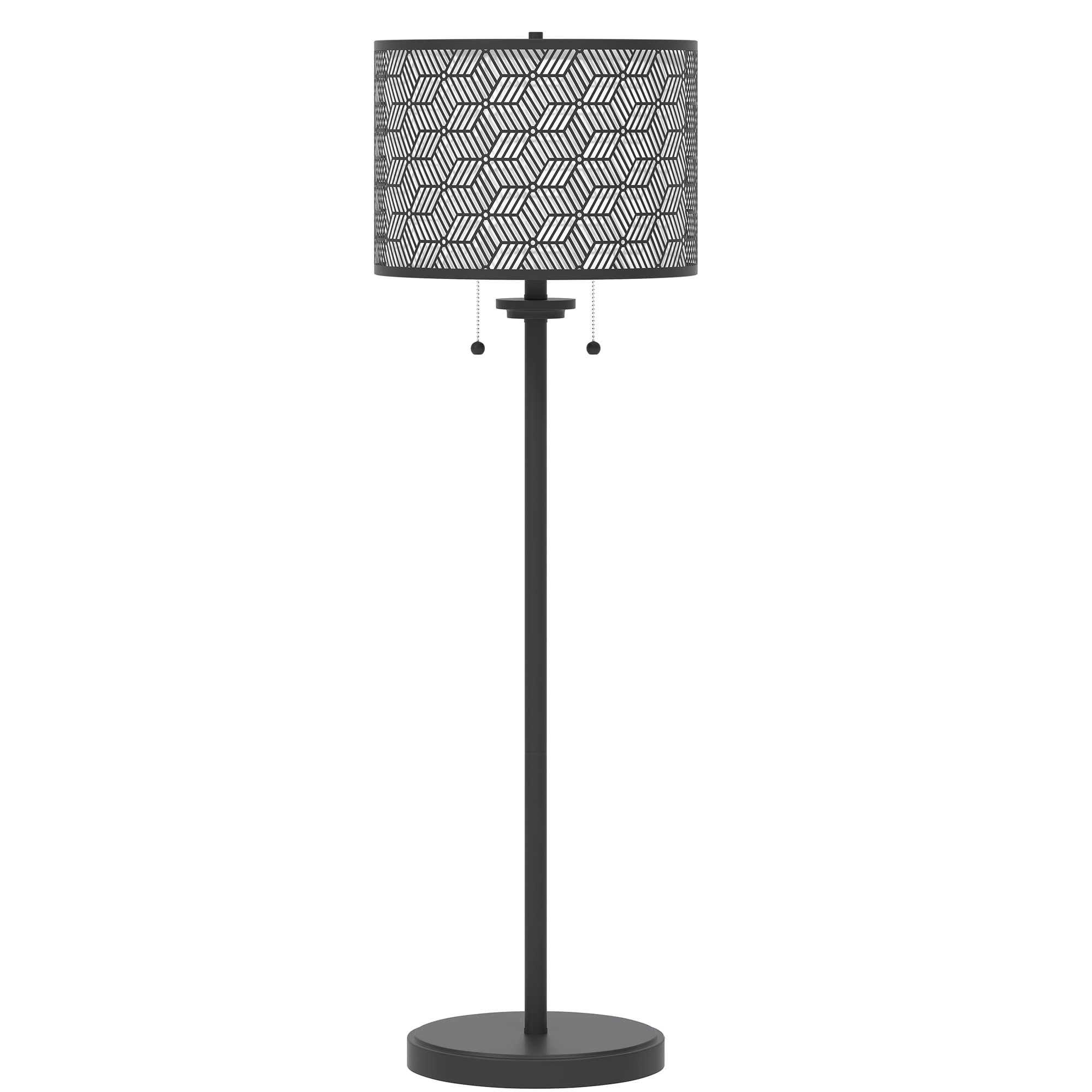 Inlight 59" High Double Shade Pull Chain Modern Floor Lamp for Living Room, Black Metal Frame and White Fabric Shade, Bulb Not Included, IN-0857-2-BK