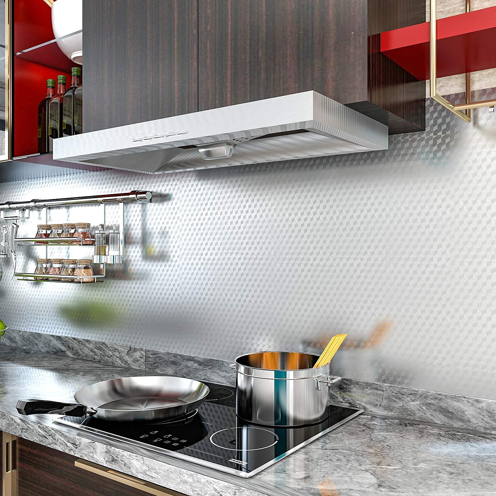 CRE8TIVE Silver Stainless Steel Contact Paper 24"x118" Wide Peel and Stick Wallpaper Oil Proof Waterproof Heat Resistant Vinyl Film for Kitchen Countertop Cabinet Backsplash Aluminum Foil Sheet