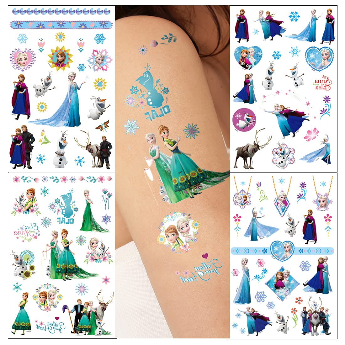 GODSON Princess Tattoos 4sheets Fake Temporary Tattoos for Kids Women Adults Party Favors Birthday Decorations, 4 Count (Pack of 1)