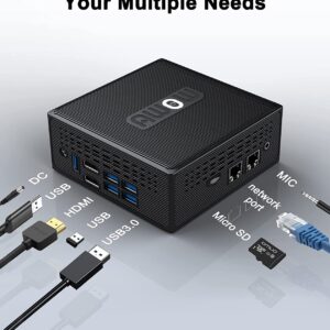 AWOW Mini PC Windows 10 Intel Celeron J3455 6GB LPDDR4 128GB SSD, Mini Desktop Computer, AK34 PRO Quad Core Small Computer, Dual Gigabit Ethernet NIC, 2*HDMI 1.4 4K@30Hz, 5*USB3.0, Bluetooth,Black