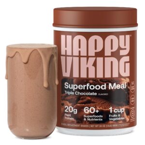 happy viking triple chocolate protein + superfoods powder, created by venus williams, 20g protein, low carb, keto, vegan, gluten-free, non-gmo, complete meal replacement, 1 canister (24 oz.)