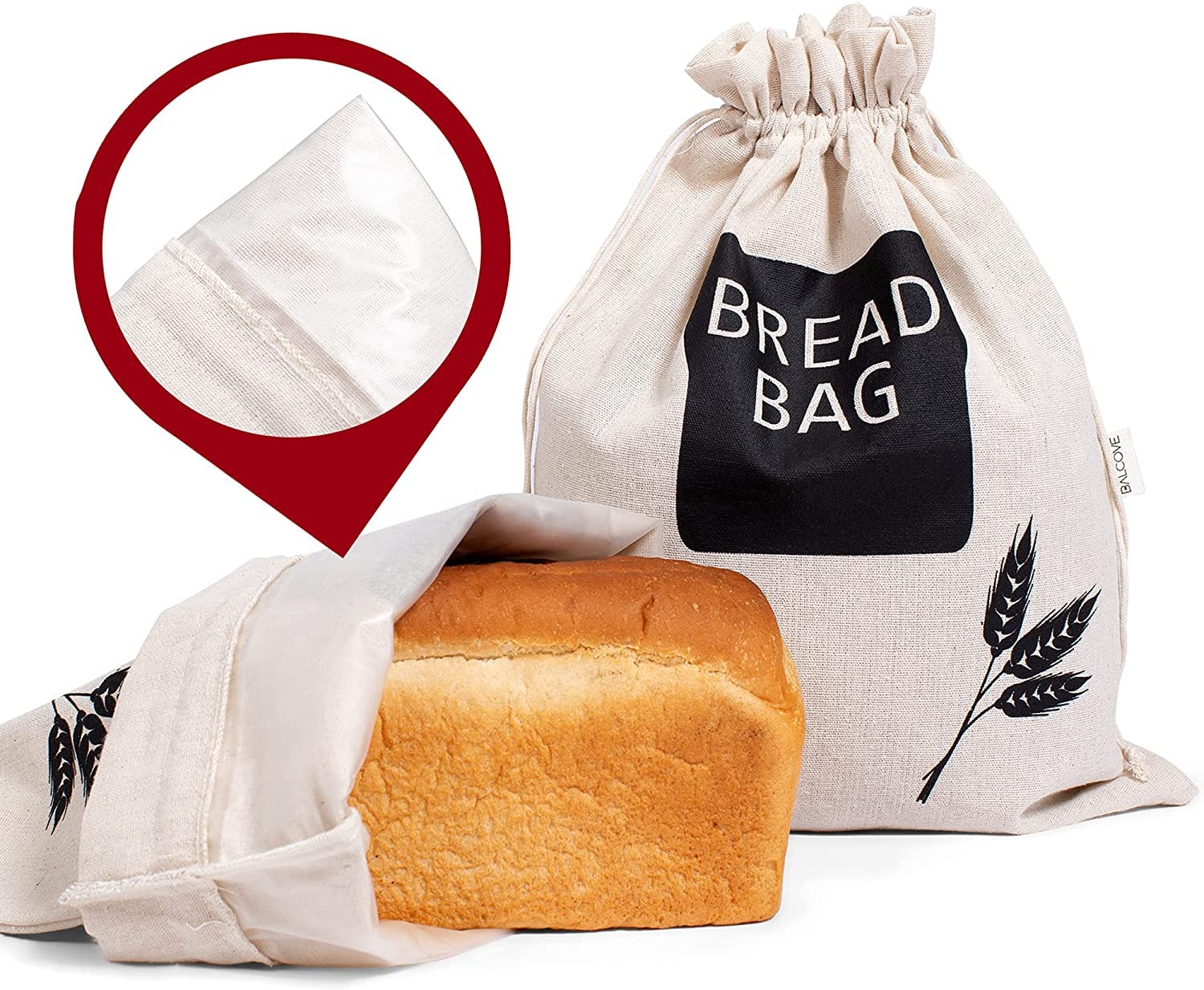 2 X Bread Bags for Homemade Bread - Plastic Lined, Reusable Linen Cloth Saver Bag For Sourdough & Homemade Bread Storage - 17" x 13" XL