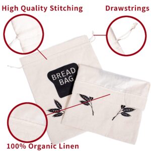 2 X Bread Bags for Homemade Bread - Plastic Lined, Reusable Linen Cloth Saver Bag For Sourdough & Homemade Bread Storage - 17" x 13" XL