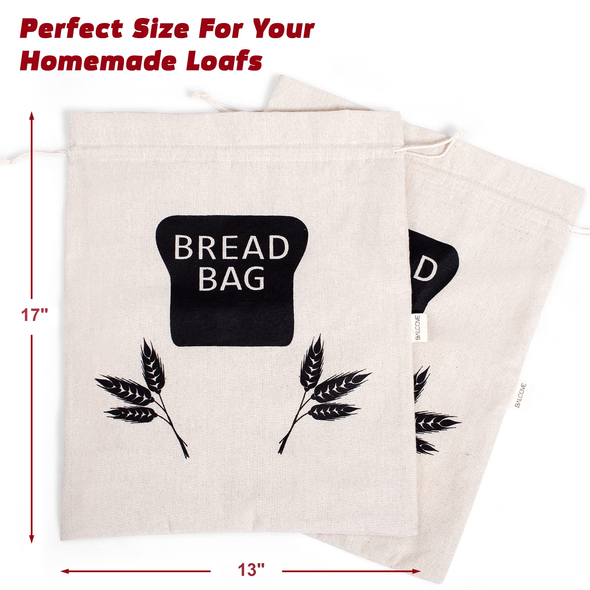 2 X Bread Bags for Homemade Bread - Plastic Lined, Reusable Linen Cloth Saver Bag For Sourdough & Homemade Bread Storage - 17" x 13" XL