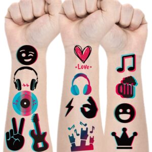 music temporary tattoos stickers (94 styles), mixed style hand wrist body art for kids boys girls birthday gifts disco music party supplies decorations favors