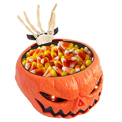 FUNPENY Halloween Candy Bowl, Animated Pumpkin Candy Holder, Lighted Red Eyes and Sound Candy Dish with Motion Activated for Trick-or-Treaters Party