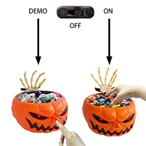 FUNPENY Halloween Candy Bowl, Animated Pumpkin Candy Holder, Lighted Red Eyes and Sound Candy Dish with Motion Activated for Trick-or-Treaters Party