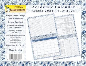 2024-2025 academic year 12 months student calendar/planner for wall & desk & 3-ring binder, for school, teacher, student (blue navy paisley edition #019)