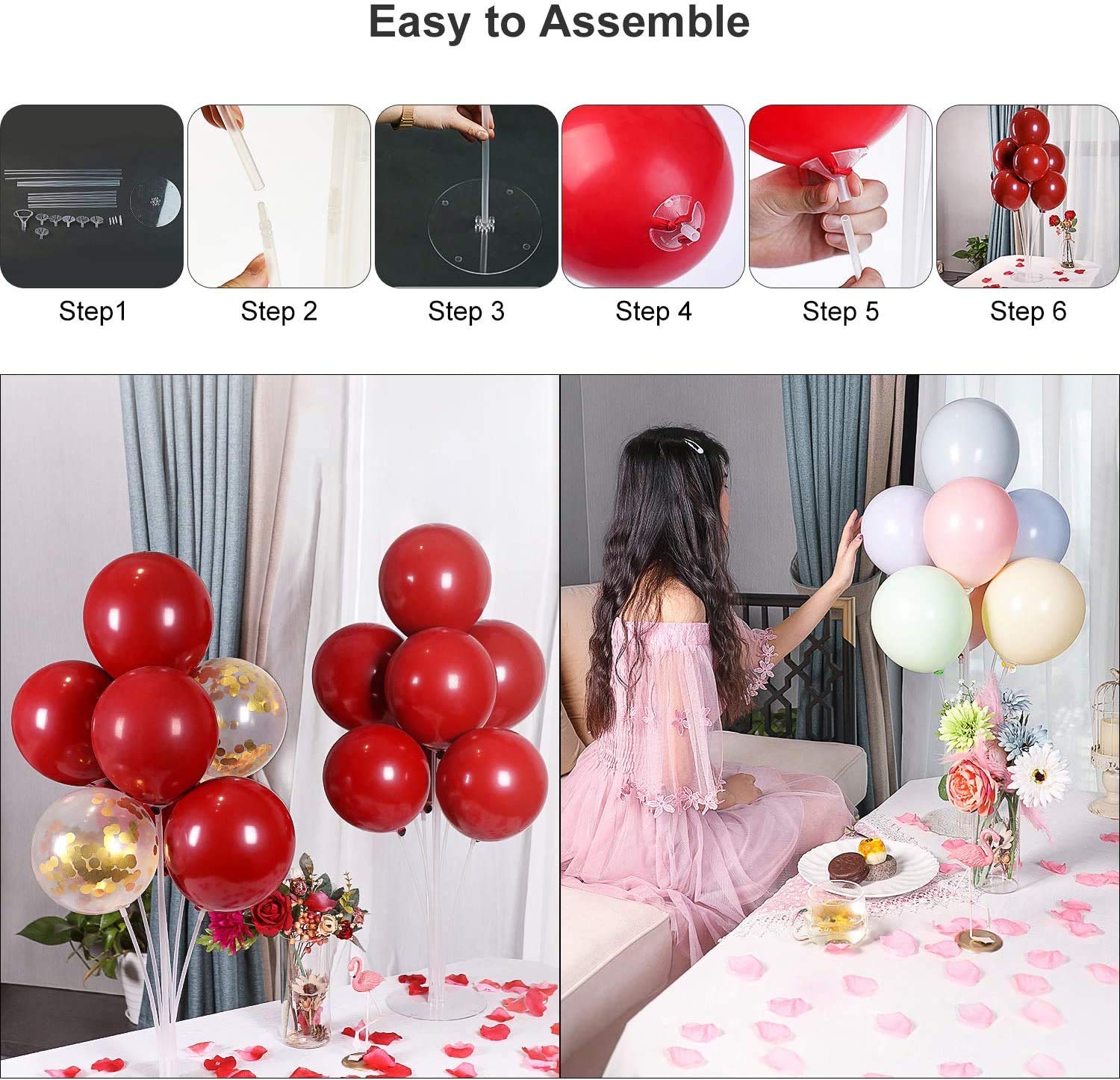 EBOCACB 4pcs Balloon Stand Kit Balloon Table Stand Kit balloon sticks with cups easy assembly Balloon Holder 2set Clear Balloon Stand Kit Including 11 sticks, 7 cups, 4 union joints and 1 base per