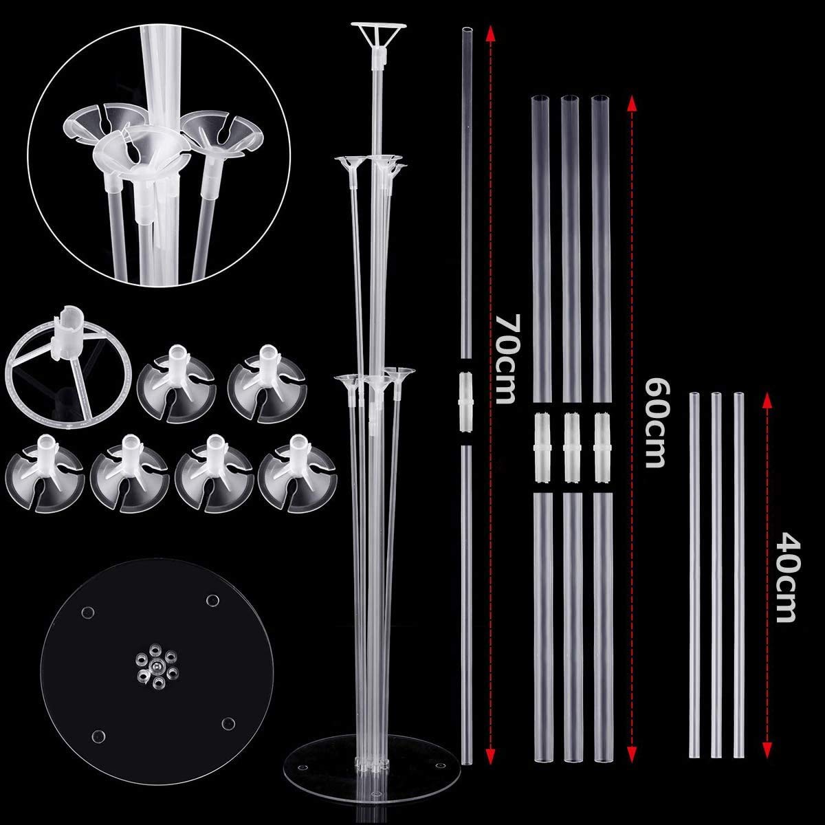 EBOCACB 4pcs Balloon Stand Kit Balloon Table Stand Kit balloon sticks with cups easy assembly Balloon Holder 2set Clear Balloon Stand Kit Including 11 sticks, 7 cups, 4 union joints and 1 base per