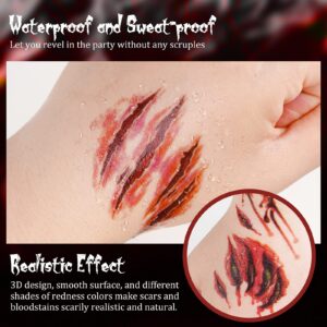 NiHome 40 Sheets Halloween Horror Removable Realistic Fake Temporary Tattoo Set, Zombie Costume Cosplay Blood Wound Bleeding Scar Variety Party Makeup Face Decals Prank Supplies