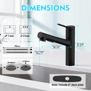 CREA Kitchen faucets, Bar Sink Faucet, Black Kitchen Sink Faucet Pull Out Utility Prep Wet Faucet Small Single Handle Hole Faucet, Commercial Modern rv Sink Low Arc Faucet Outdoor Laundry