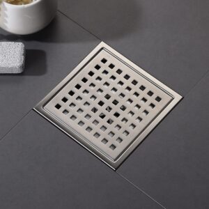 SISEHO 6 Inch Shower Drain Brushed Gold With Adjustable Shower Drain Base Flange SUS304 Stainless Steel Floor Drain Cover Removable Mesh Grille