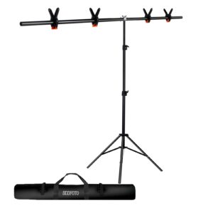 T-Shape Backdrop Stand 1.5 x 2m for Parties, BDDFOTO Photo Studio Background Stand System Height-Adjustable Tripod Stand with 4 Backets for Photo Studio Video Photography