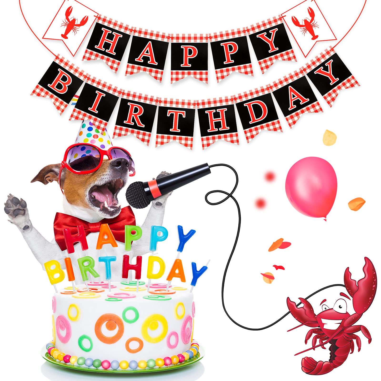 2 Pcs Crawfish Theme Happy Birthday Party Banner Red White Black Birthday Party Supplies for Kids and Adults Birthday Party Decorations Crawfish Party Supplies Decoration