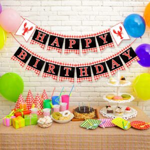 2 Pcs Crawfish Theme Happy Birthday Party Banner Red White Black Birthday Party Supplies for Kids and Adults Birthday Party Decorations Crawfish Party Supplies Decoration