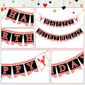 2 Pcs Crawfish Theme Happy Birthday Party Banner Red White Black Birthday Party Supplies for Kids and Adults Birthday Party Decorations Crawfish Party Supplies Decoration