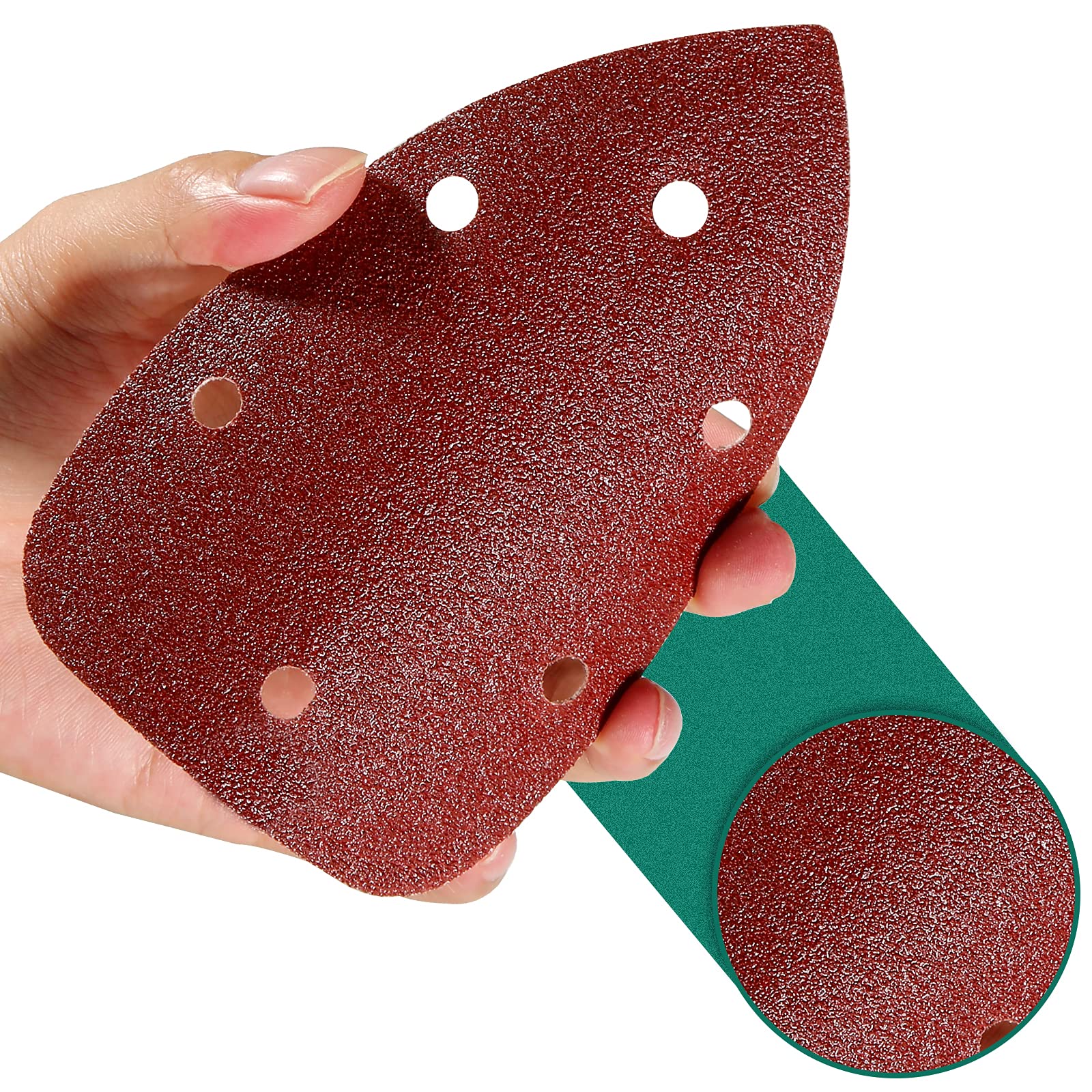 60PCS Triangular Sander Sandpaper, HYCHIKA Detail Sander Sandpaper Assorted 60/80/100/120/180/240 Grits with 6 Holes for Wood Sanding, Fit 3.92inch Qscillating Multi Tool Sander Machine