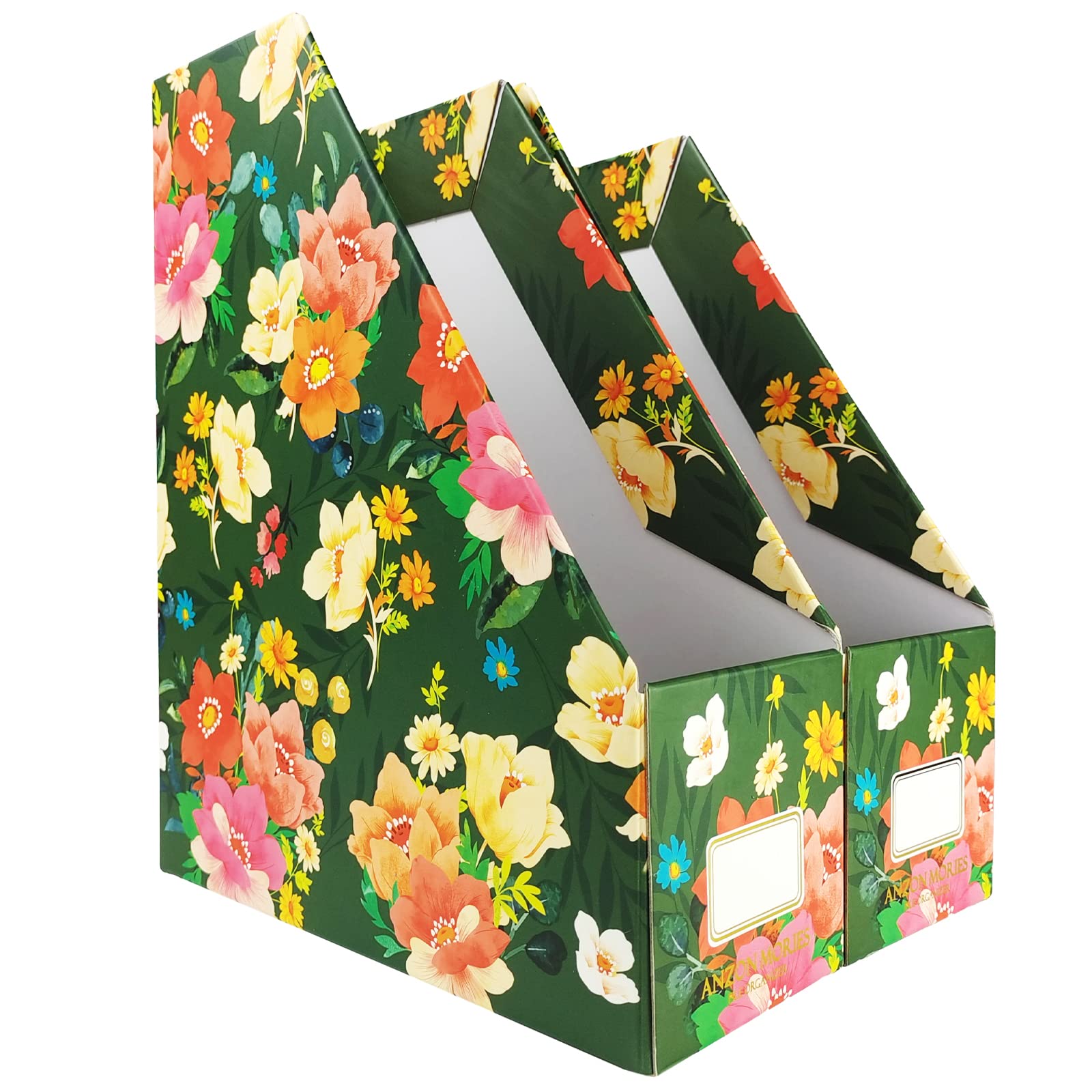 ANZON MORIES Jasper Floral Magazine File Holder 2 Pack, Document Organizer Storage Box, Book Bin, Desk File Rack, Perfect for A4 and US Letter Size Document, Office Folder, Newspaper Tray