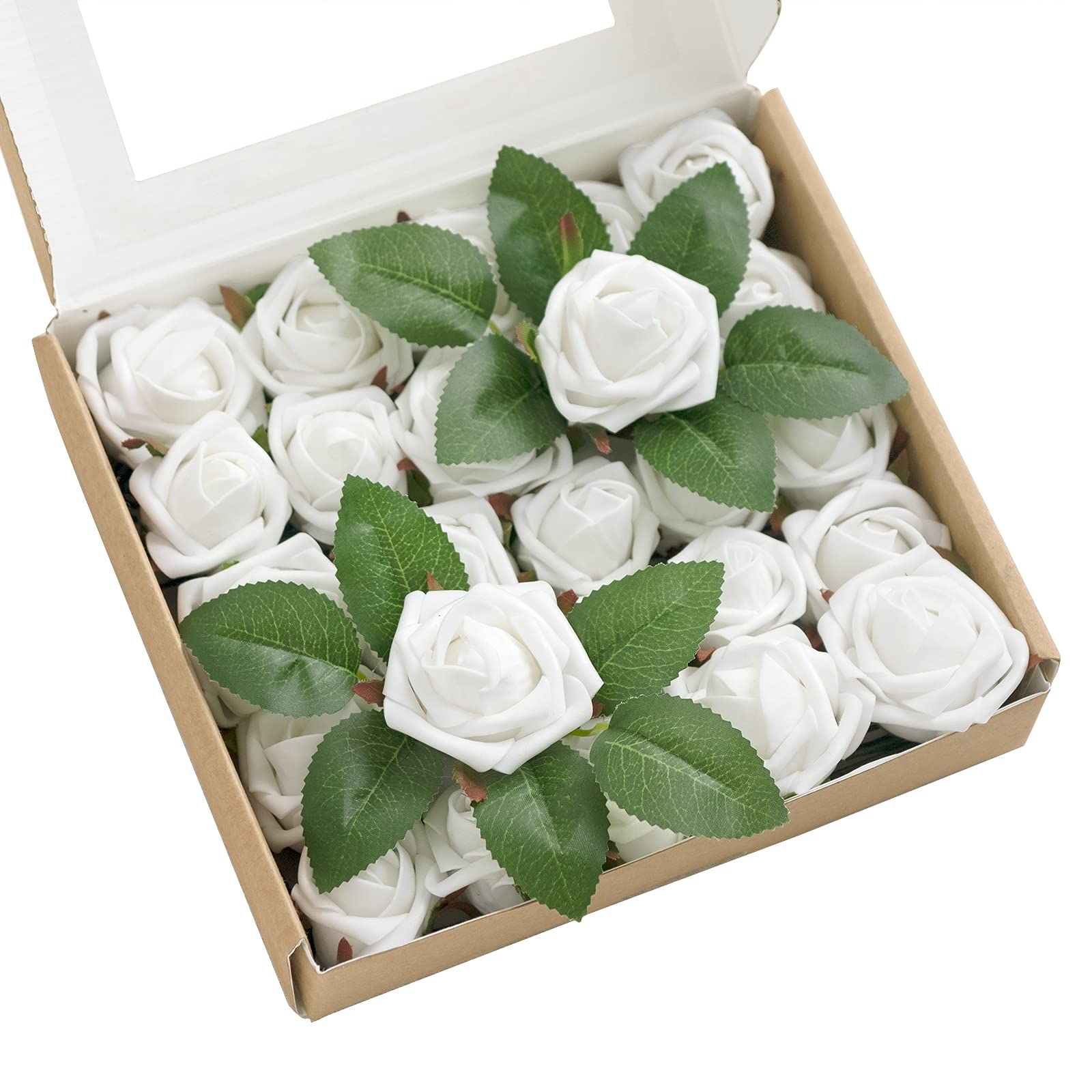 Ling's Moment 1.5/2 inch Artificial Rose White Buds and Petite Roses w/Stem Pack of 24 for DIY Wedding Boutonniere Corsages Bouquets Centerpieces Decorations