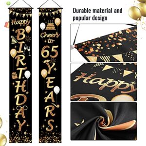 2 Pieces 65th Birthday Party Decorations Black and Gold Cheers to 65 Years Banner Porch Sign Door Hanging Banner for Men and Woman Welcome Porch Sign for 65 Years Birthday Supplies, 71 x 12 Inches