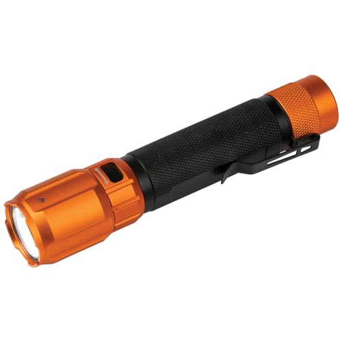 Klein Tools 56413 Rechargeable 2-Color LED Flashlight, Holster, Spotlight, Floodlight, Red LED, 1000 Lumens, USB Cable, Camping, Hunting