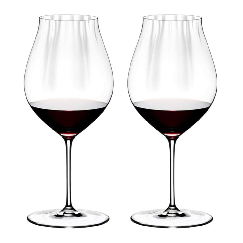 Riedel Performance Pinot Noir Wine Glass (2-Pack) Bundle with Large Microfiber Polishing Cloth and Wine Pourer (4 Items)