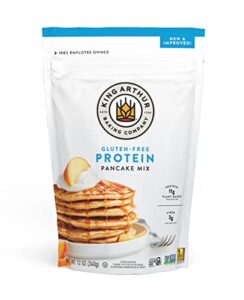 king arthur flour gluten free protein pancake mix, non-gmo project verified, no sugar added, non-dairy, 12 oz