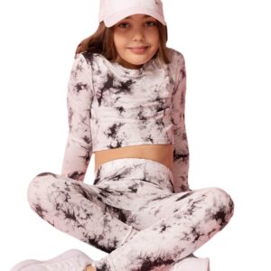 SOLY HUX Girl's 2 Piece Outfits Tie Dye Long Sleeve Tee Top and Leggings Set Black White 11-12Y