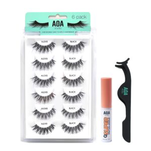 aoa studio 6 pairs alexis natural handmade false eyelashes with glue and tweezer lash kit natural volume reusable fake eyelashes 100 percent handmade cruelty free