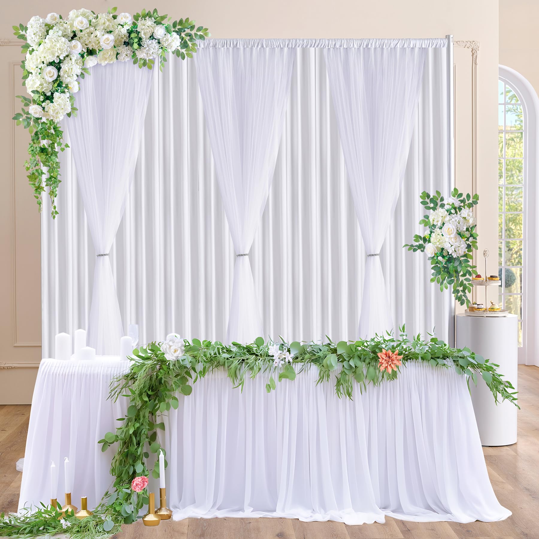 White Tulle Backdrop Curtains for Baby Shower Party Wedding Photo Drape Sheer Backdrop for Birthday Bridal Shower Photography Props 10 ft X 7 ft