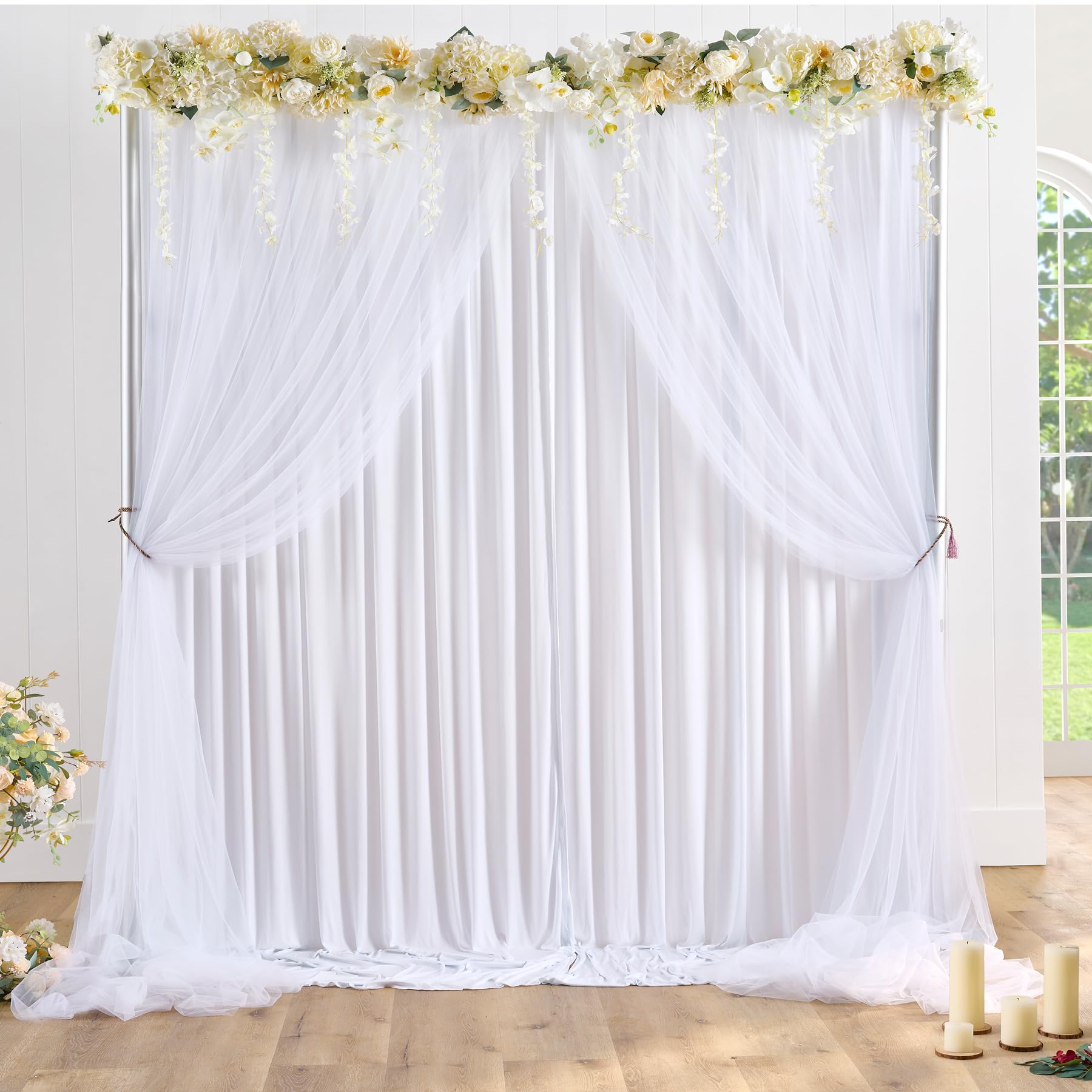 White Tulle Backdrop Curtains for Baby Shower Party Wedding Photo Drape Sheer Backdrop for Birthday Bridal Shower Photography Props 10 ft X 7 ft