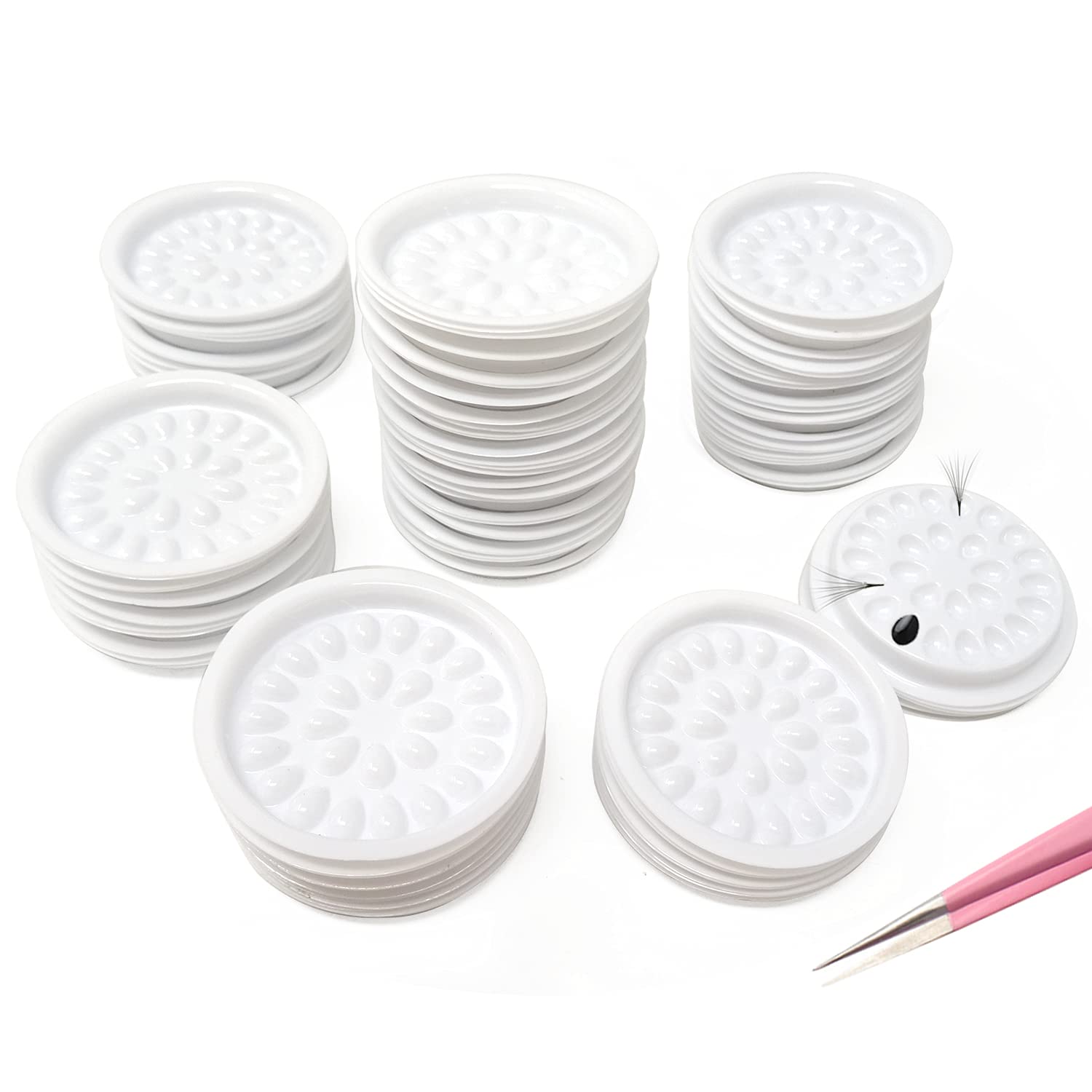 Honbay 100PCS Disposable Plastic False Eyelashes Glue Holder Eyelash Extension Glue Pallet Pads for Nail Art or Tattoo Ink (white)