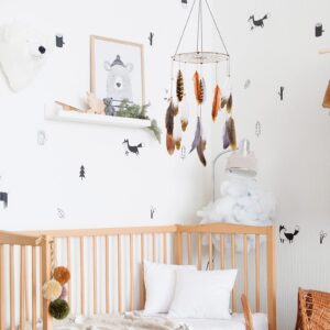 Boho Feather Baby Mobile for Crib, Bohemian Nursery Gender Neutral Wall Hanging Decor, Large Dream Catcher Ornament Hanger Gift for Kids Girl Boy Ceiling Children Teen Bedroom Outdoor Christmas Gift