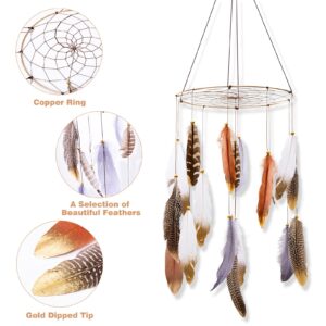 Boho Feather Baby Mobile for Crib, Bohemian Nursery Gender Neutral Wall Hanging Decor, Large Dream Catcher Ornament Hanger Gift for Kids Girl Boy Ceiling Children Teen Bedroom Outdoor Christmas Gift