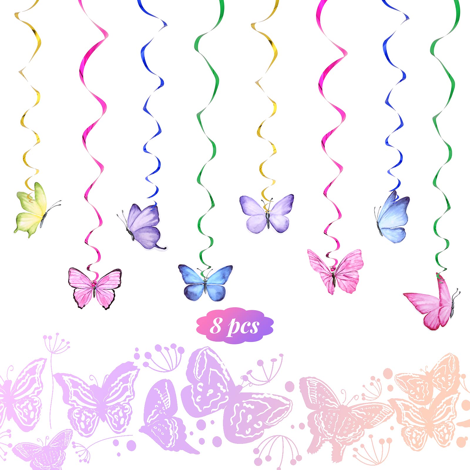 Sumind Butterfly Birthday Party Decoration for Girls Purple Butterfly Party Supply Include Happy Birthday Banner Butterfly Cake Topper Butterfly Hanging Swirl Foil Latex Balloon Paper Pom Pom