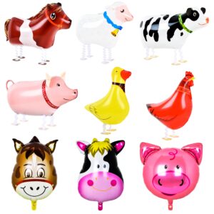 9pcs farm animals balloons farm animal party decorations farm birthday party supplies farm balloons duck, rooster, pig, sheep, horse, cow, donkey balloons for baby shower party decorations