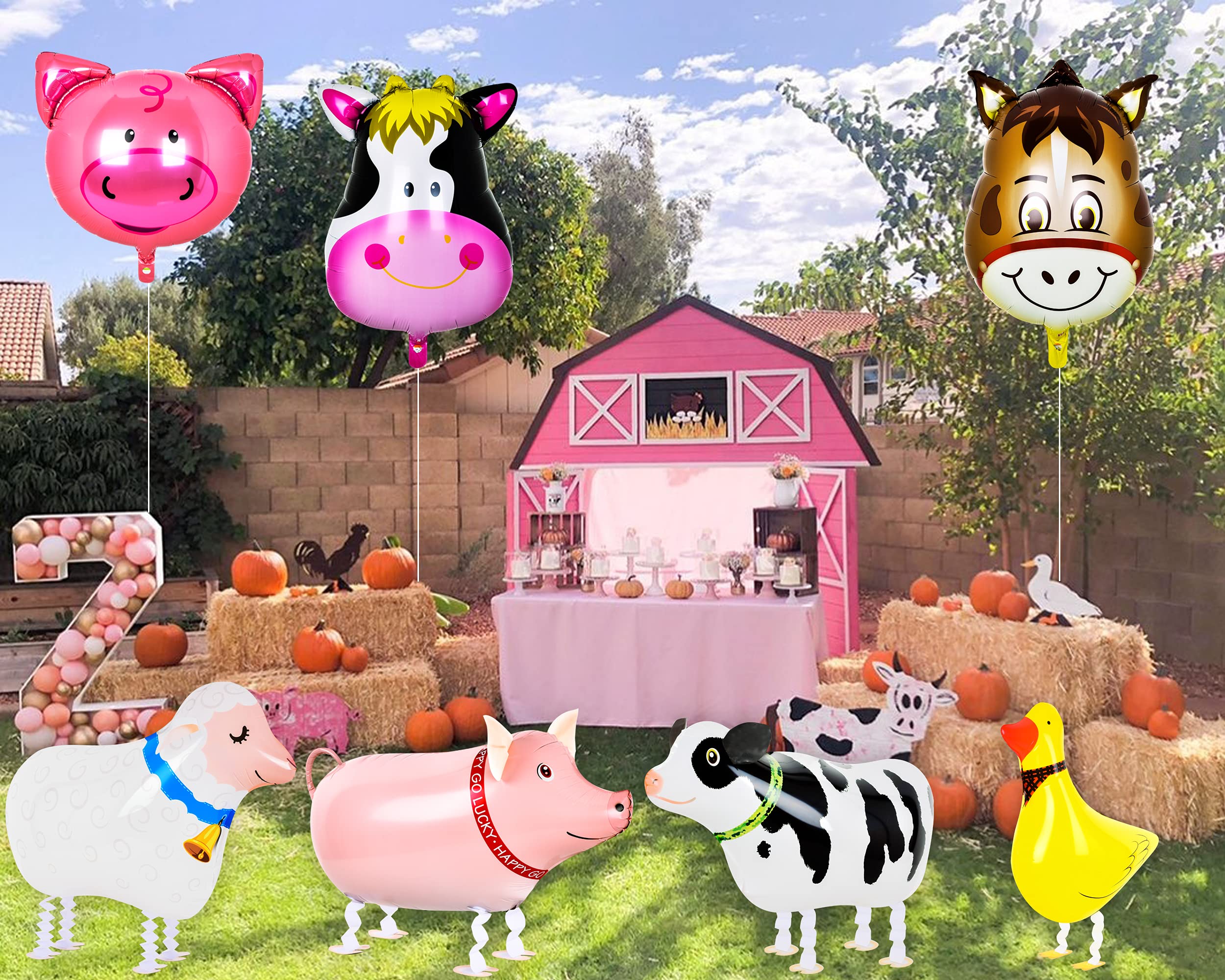 9pcs Farm Animals Balloons Farm Animal Party Decorations Farm Birthday Party Supplies Farm Balloons Duck, Rooster, Pig, Sheep, Horse, Cow, Donkey Balloons for Baby Shower Party Decorations