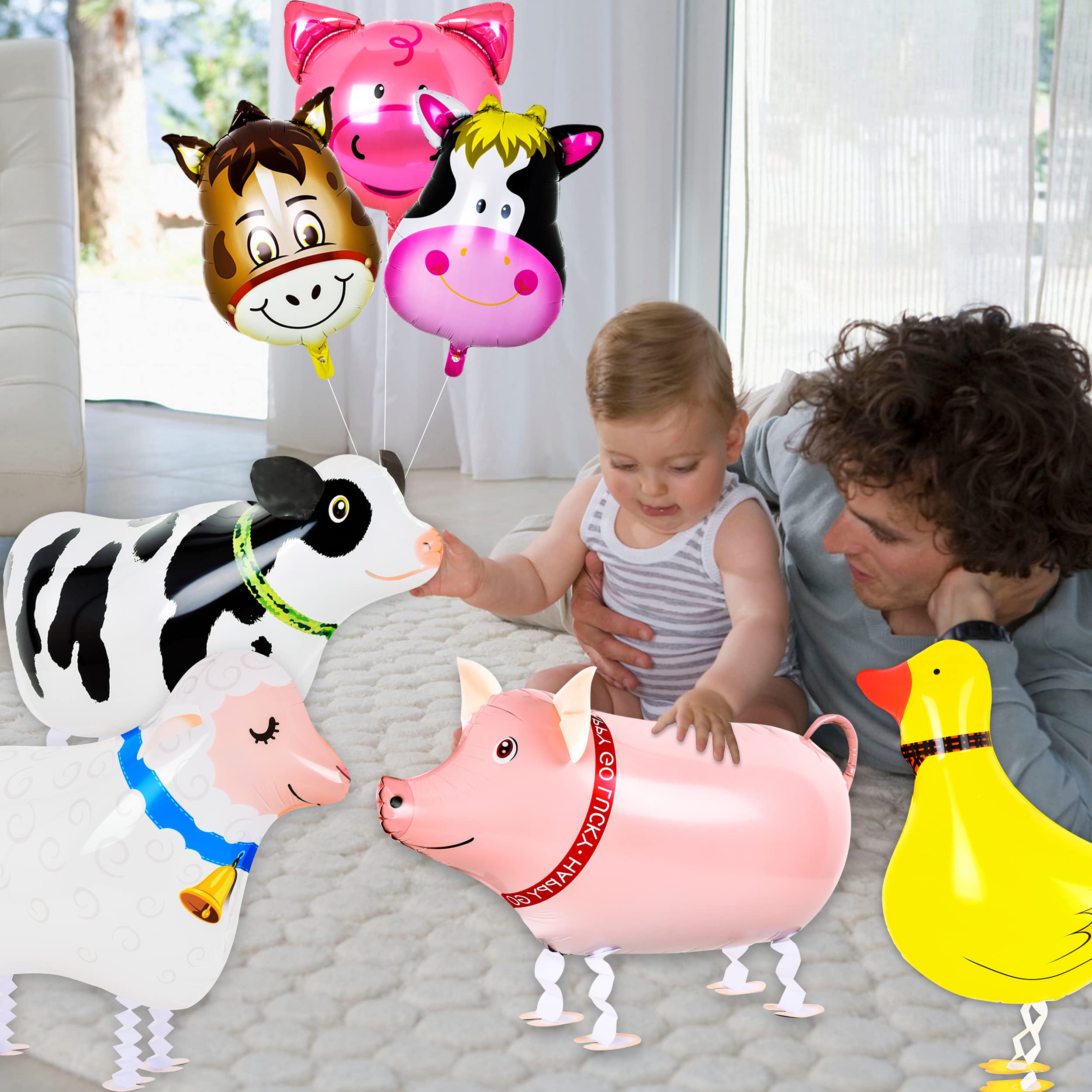 9pcs Farm Animals Balloons Farm Animal Party Decorations Farm Birthday Party Supplies Farm Balloons Duck, Rooster, Pig, Sheep, Horse, Cow, Donkey Balloons for Baby Shower Party Decorations