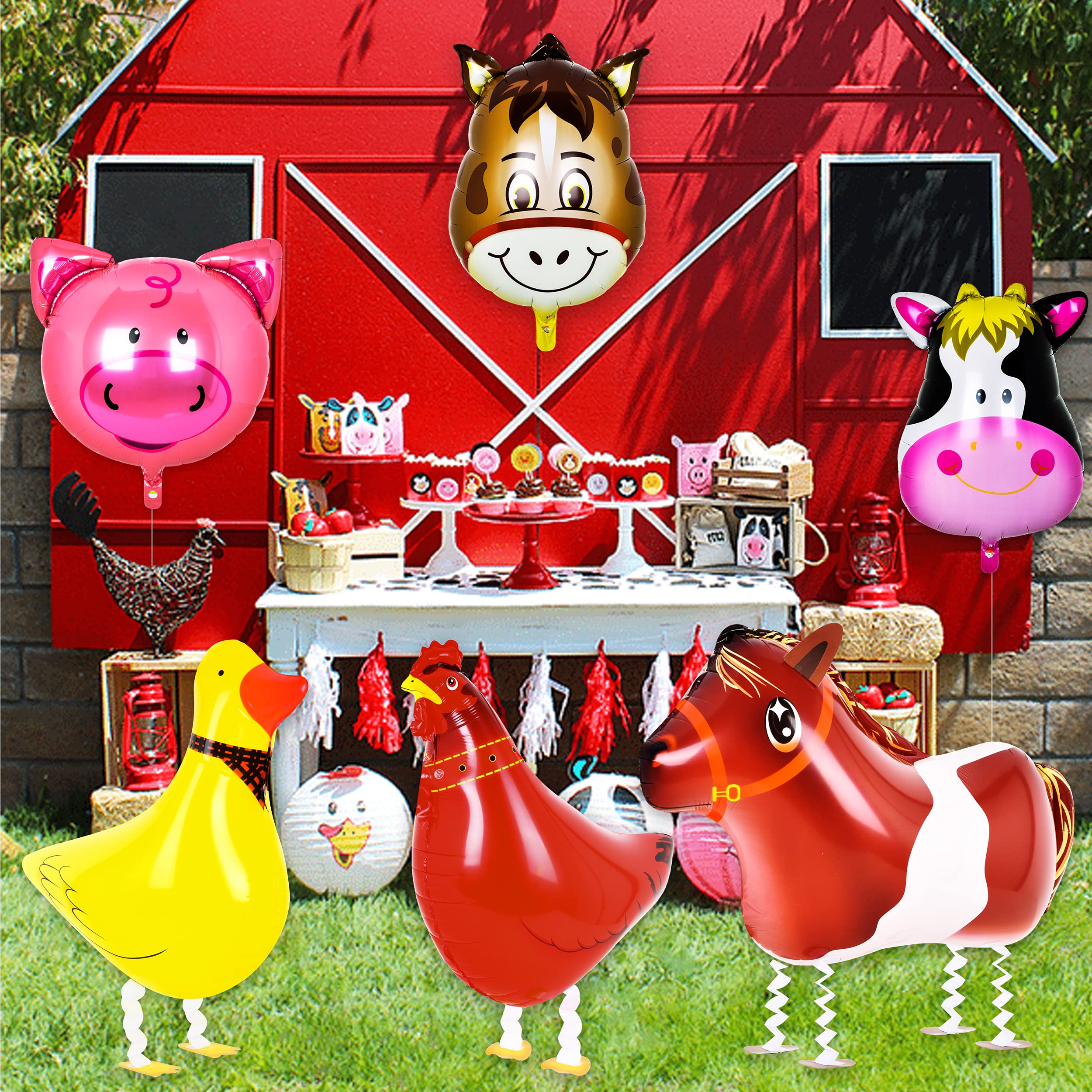 9pcs Farm Animals Balloons Farm Animal Party Decorations Farm Birthday Party Supplies Farm Balloons Duck, Rooster, Pig, Sheep, Horse, Cow, Donkey Balloons for Baby Shower Party Decorations