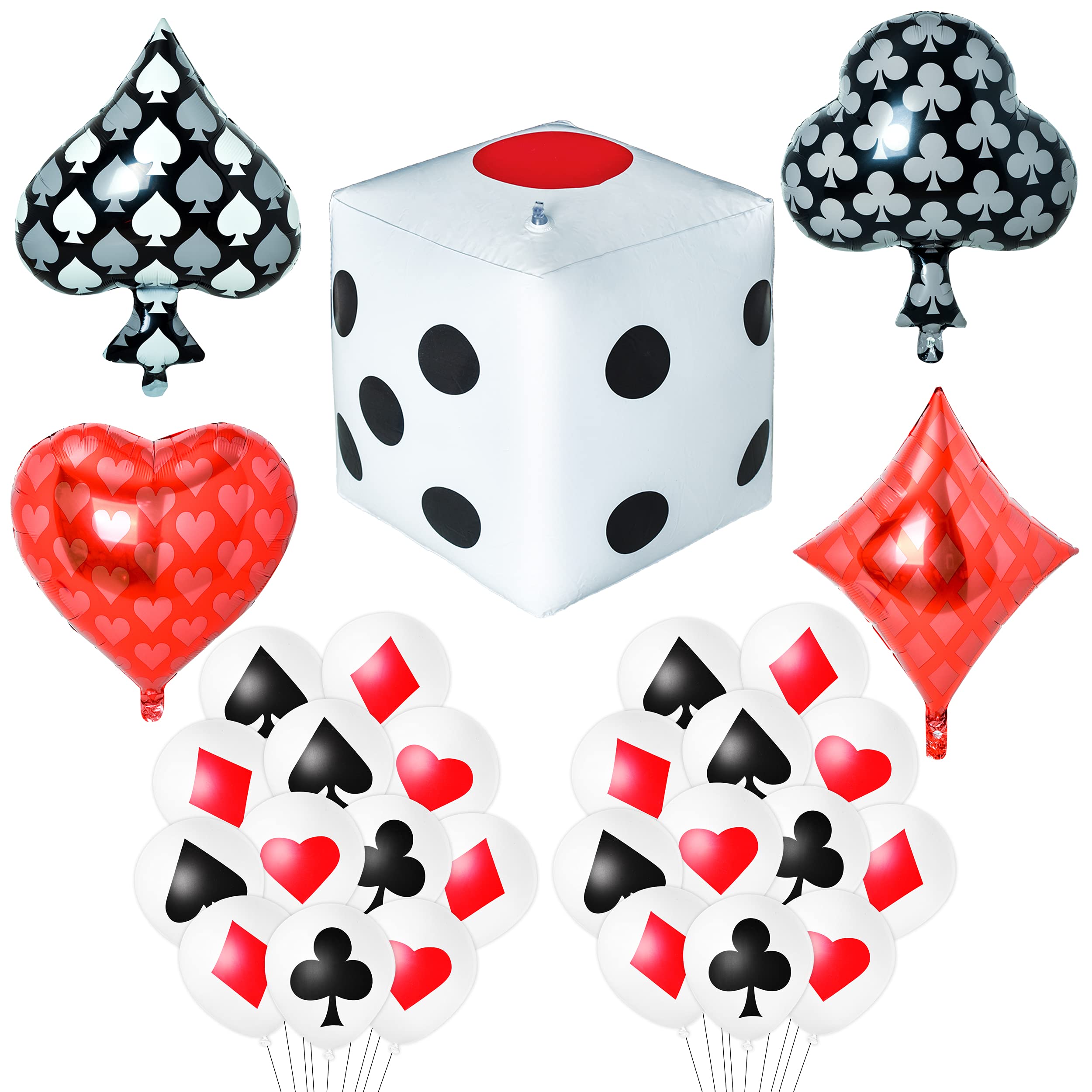 Casino Party Decorations Balloons 29pcs Dice Balloon Playing Cards Balloons Casino Foil Latex Balloons Casino Party Supplies for Las Vegas Party, Poker Events, Casino Night Birthday Party Decorations