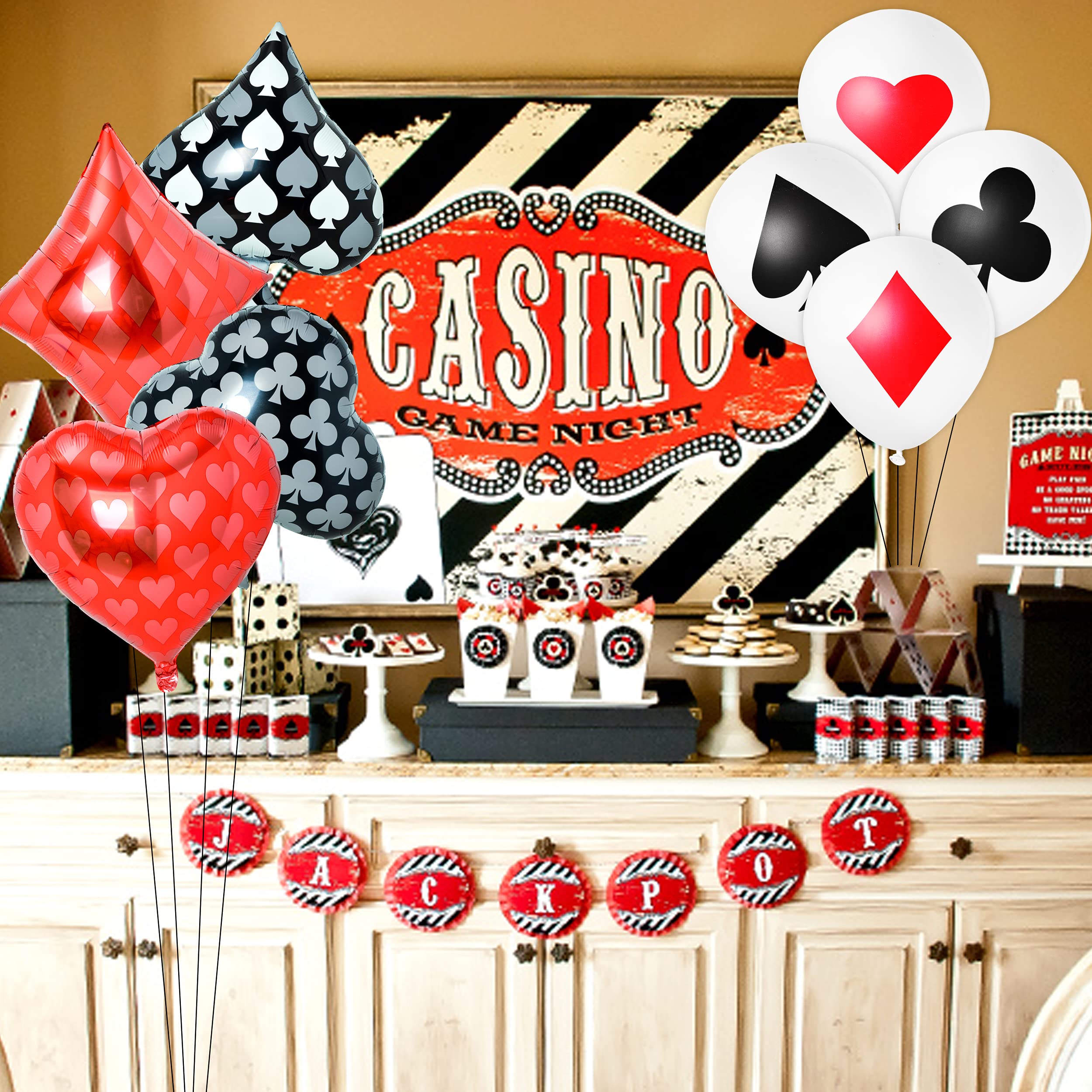 Casino Party Decorations Balloons 29pcs Dice Balloon Playing Cards Balloons Casino Foil Latex Balloons Casino Party Supplies for Las Vegas Party, Poker Events, Casino Night Birthday Party Decorations