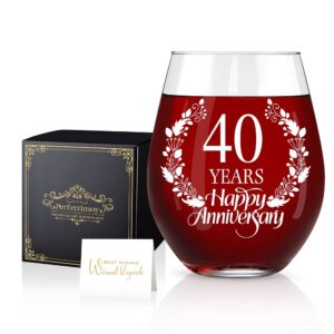 perfectinsoy 40 years happy anniversary wine glass with gift box, 40th anniversary wedding gift for mom, dad, wife, soulmate, couple, funny vintage unique personalized, 40 years gifts